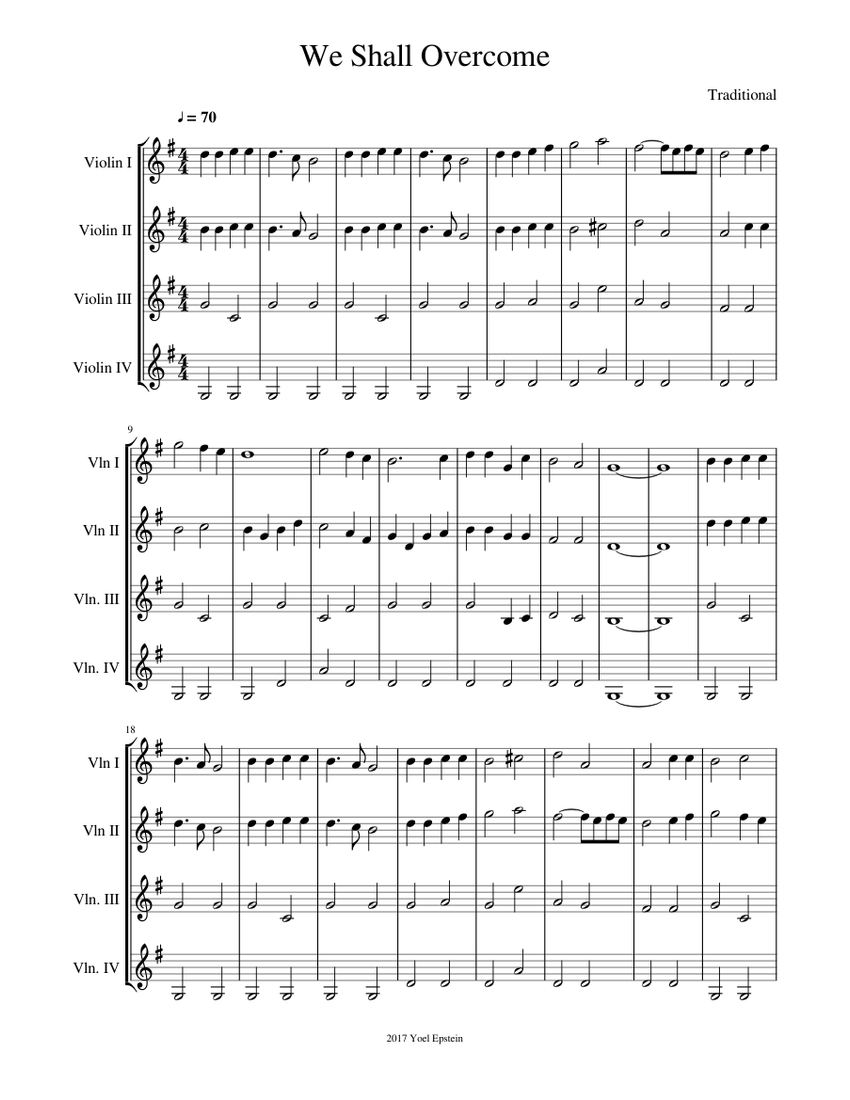 We Shall Overcome for four violins, easy Sheet Music for Violin (Mixed ...