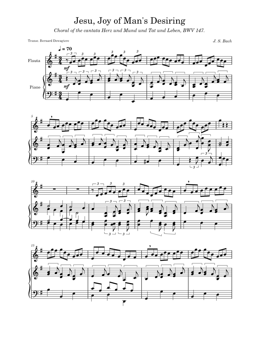 Cantata 147 - Bach (Recorder) Sheet music for Piano, Recorder (Solo ...