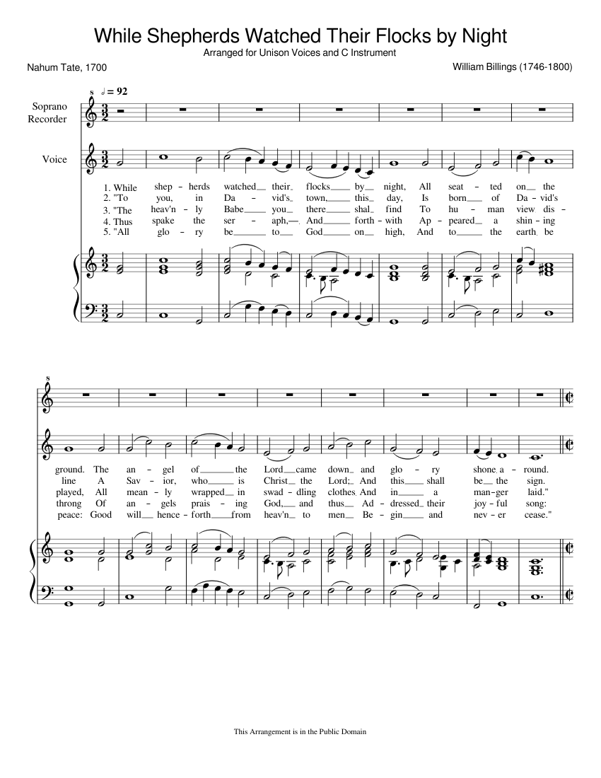 While Shepherds Watched Their Flocks by Night Sheet music for Piano ...