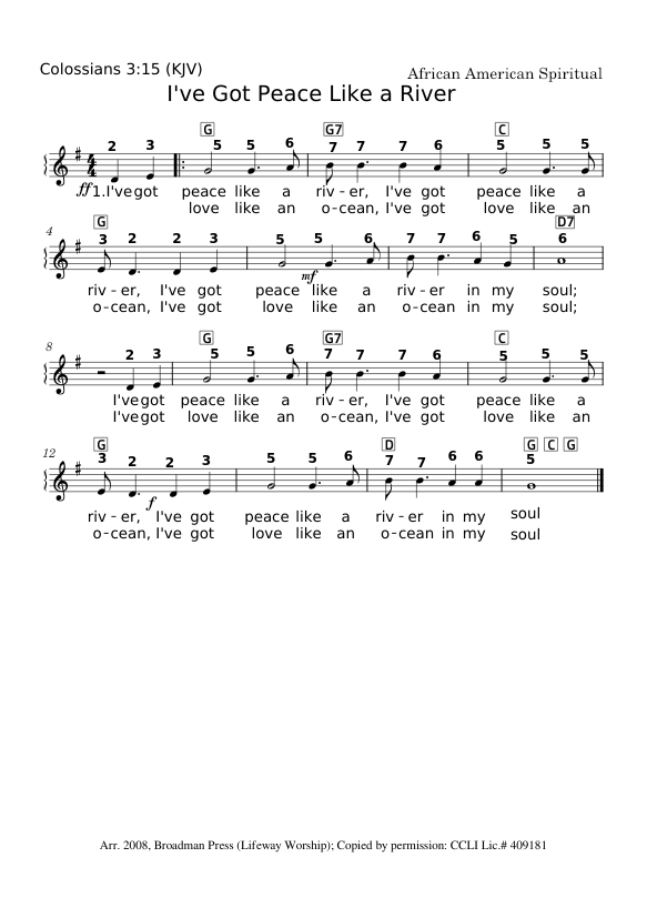 I've Got Peace Like A River – African American Spiritual Sheet Music ...