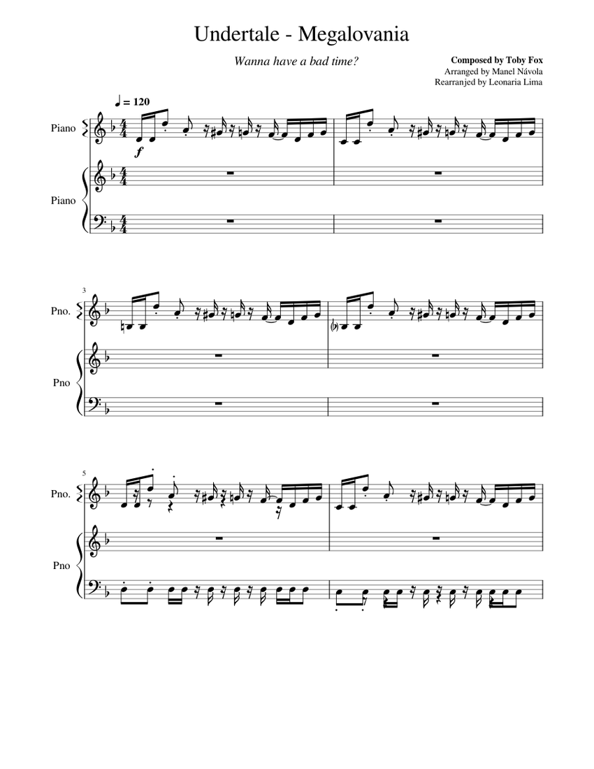Undertale - Megalovania (four hands) Sheet Music for Piano (Piano Four ...