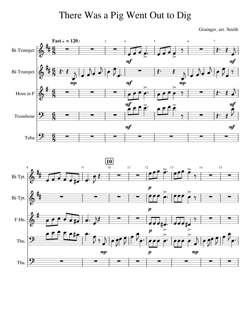 There Was a Pig Went Out to Dig for Brass Quintet Sheet Music for ...