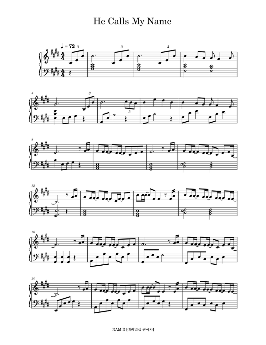 He Calls My Name He Calls My Name Sheet Music for Piano (Solo ...