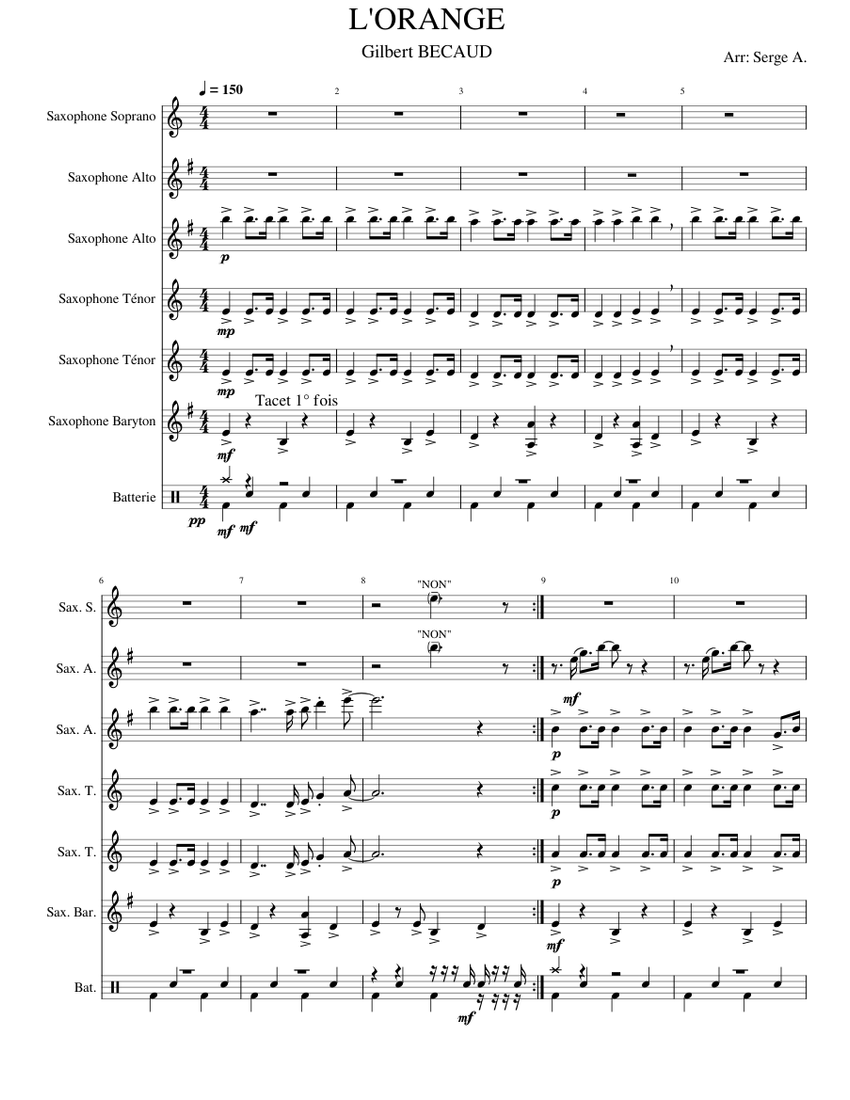 L'ORANGE Sheet music for Saxophone alto, Saxophone tenor, Saxophone ...
