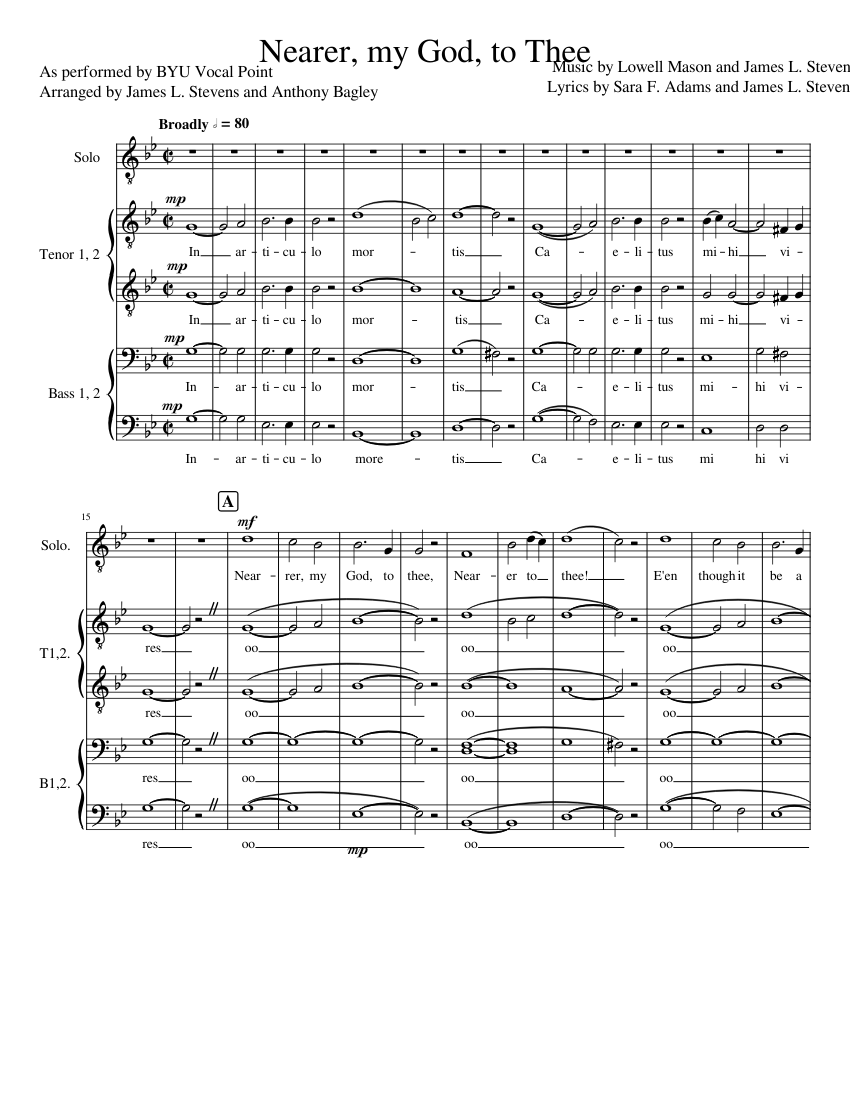 Nearer, my God, to Thee [TTBB] Sheet Music for Piano (Mixed Trio ...