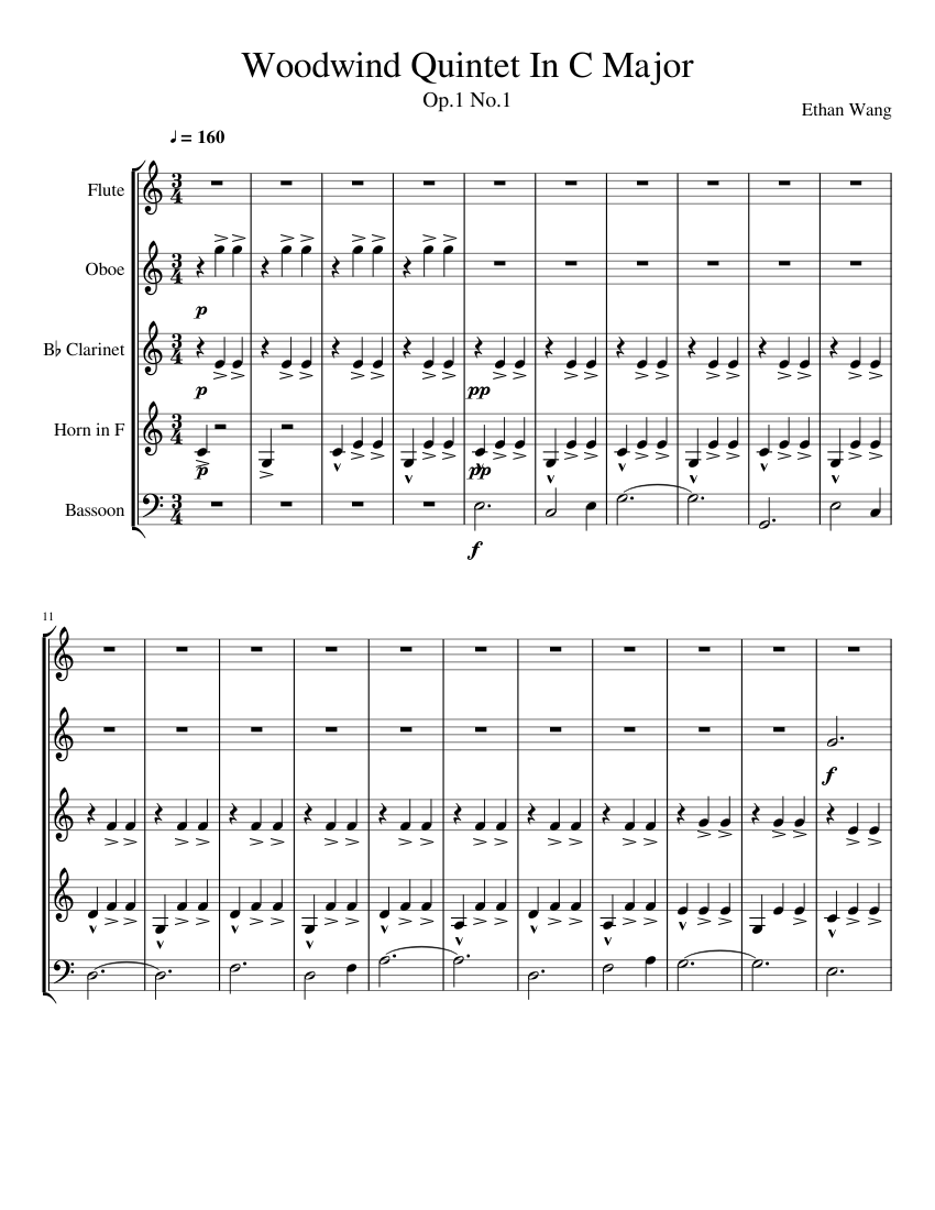 Woodwind Quintet In C Major Sheet music for Flute, Oboe, Clarinet in b ...