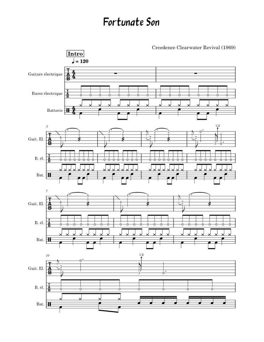 Fortunate son – Creedence Clearwater Revival Sheet Music and Tab with ...