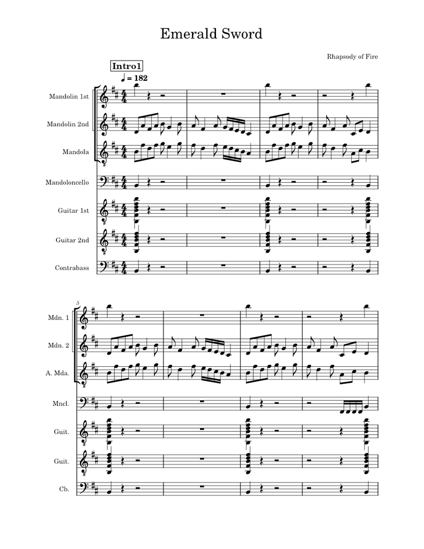 Emerald sword – Rhapsody of Fire Sheet Music for Contrabass, Guitar ...
