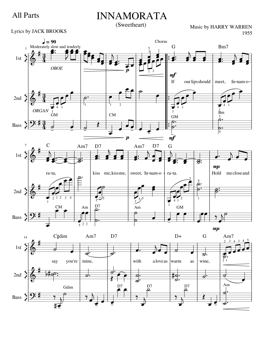 INNAMORATA Sheet Music with Chords for Accordion (Piano Trio ...