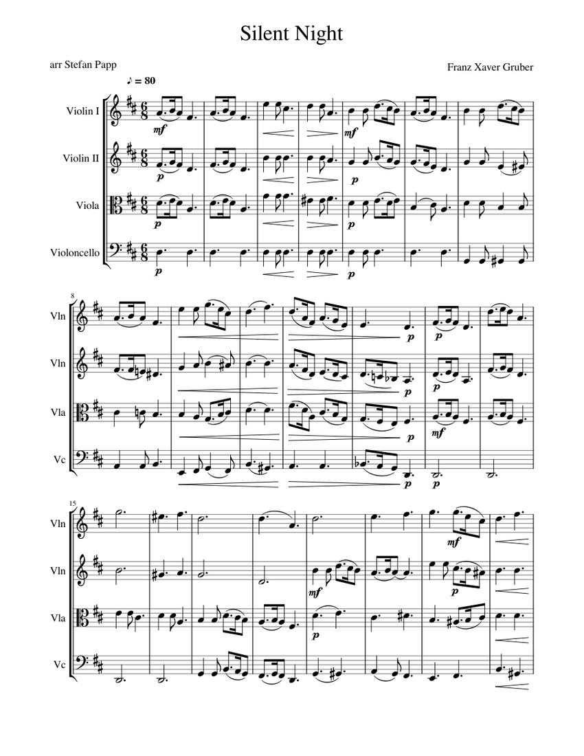 Silent Night- Franz Xaver Gruber arr Stefan Papp Sheet music for Violin ...