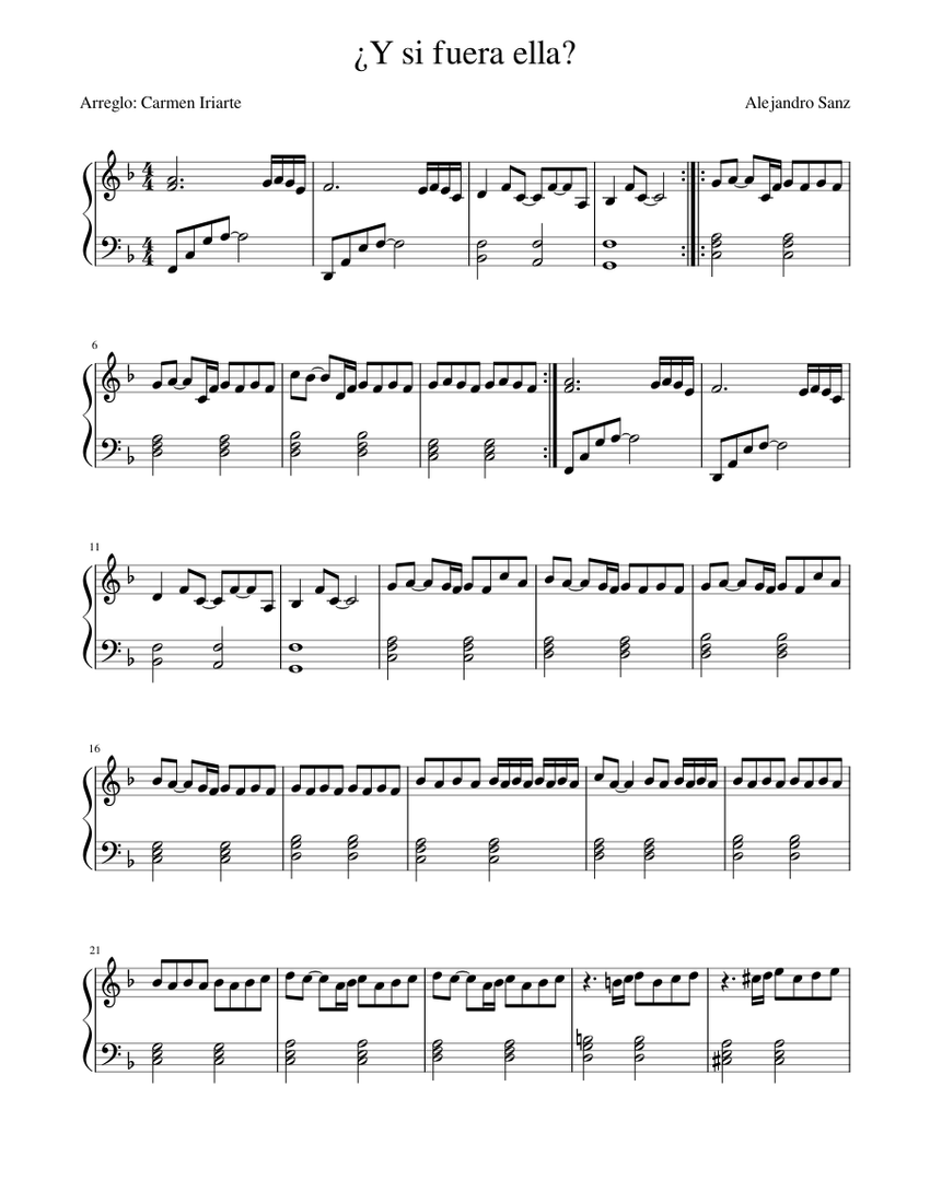 ¿Y si fuera ella? - Alejandro Sanz Sheet Music for Piano (Solo) easy ...