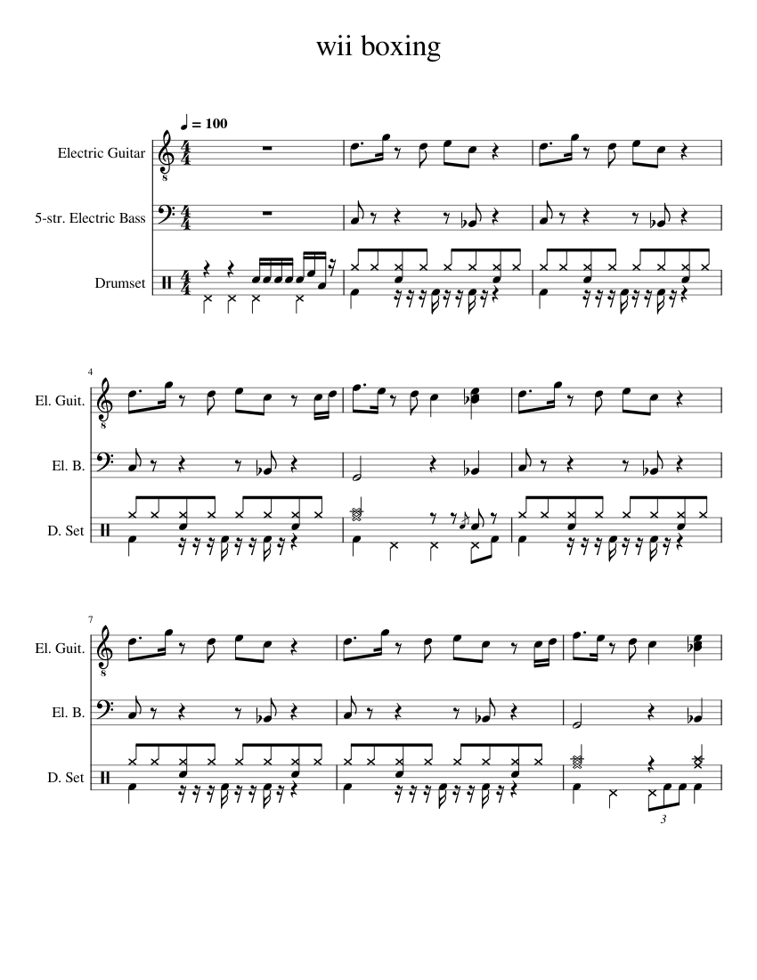 wii boxing Sheet Music for Guitar, Bass guitar, Drum group (Pep Band ...