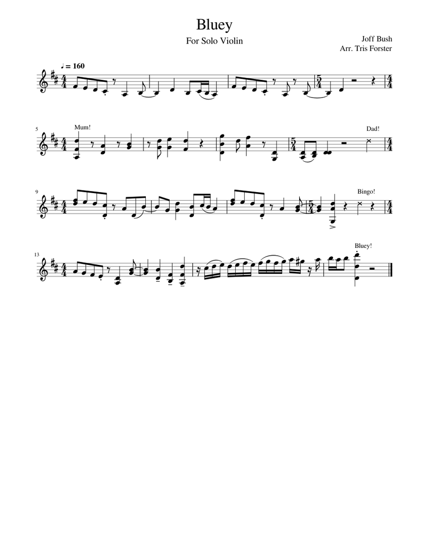 Bluey Theme (ABC Kids) - Joff Bush Sheet Music for Violin (Solo ...