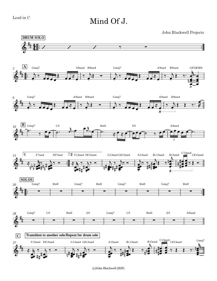 Mind of J – John Blackwell Mind of J Sheet Music with Chords for Piano ...