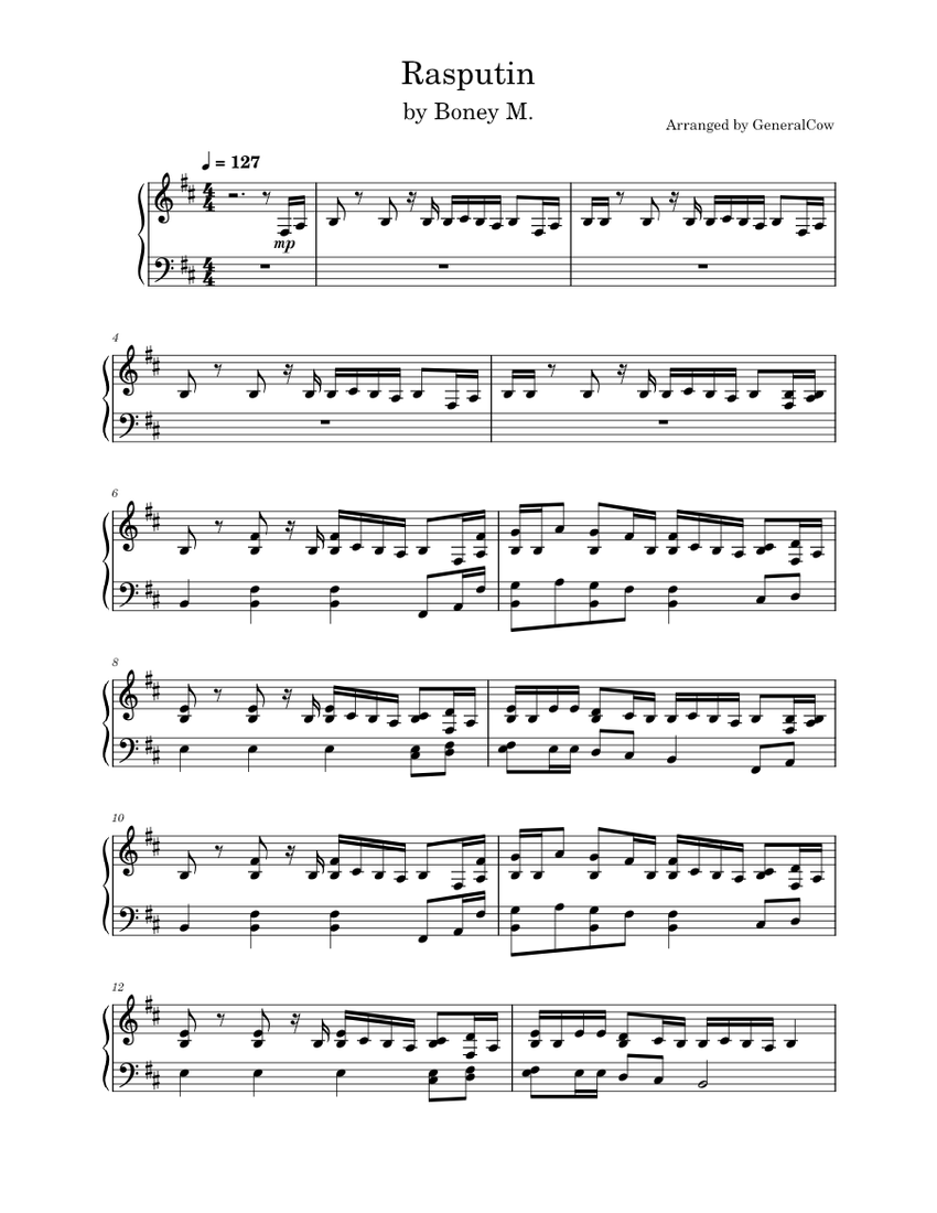 Rasputin – Boney M. (Piano Solo) Sheet Music for Piano (Solo ...