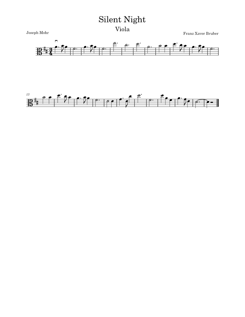 Silent Night – Franz Xaver Gruber Silent Night Sheet music for Viola ...