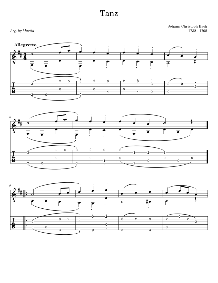 Tanz – Johann Christoph Bach - Guitar (Score & TAB) Sheet music for ...