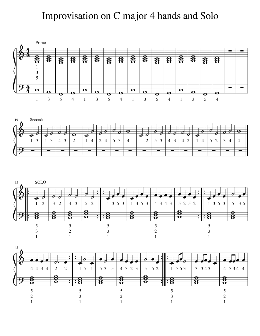 Improvisation on C major 4 hands and Solo Sheet Music for Piano (Solo ...