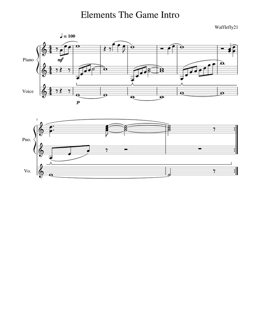 Elements The Game - Intro Sheet music for Piano, Vocals (Solo ...