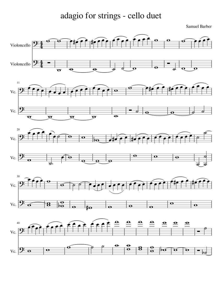 adagio for strings - cello duet Sheet music for Cello (String Duet ...