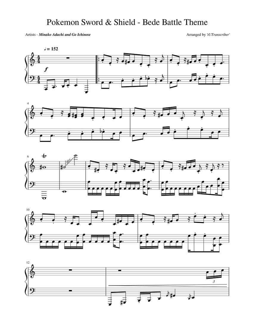 Pokemon Sword and Shield - Bede Battle Theme (PIANO SOLO) - piano tutorial