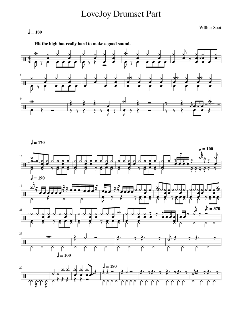 One Day – Lovejoy LoveJoy Drumset Part (Unfinished) Sheet music for ...