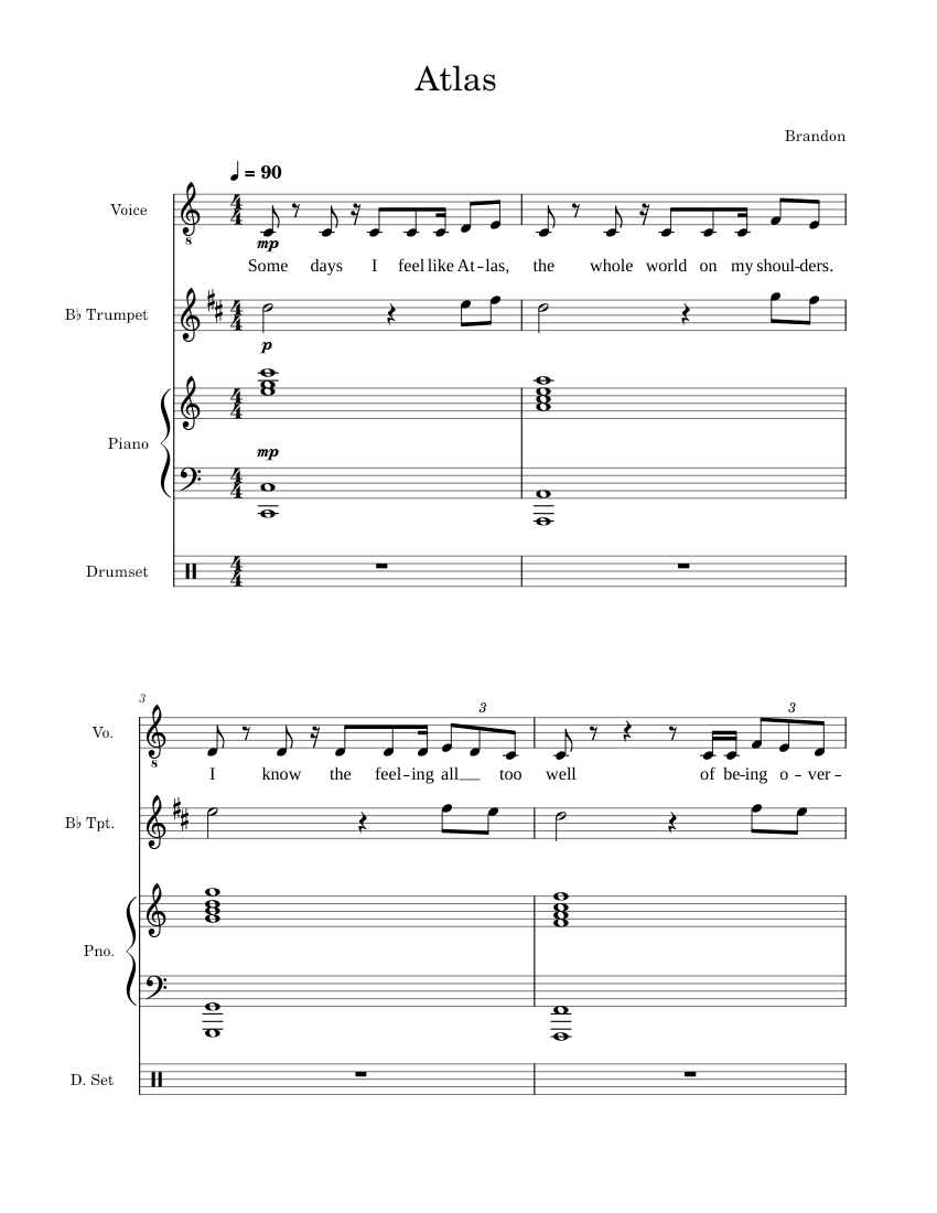 Atlas Sheet music for Piano, Vocals, Trumpet in b-flat, Drum group ...