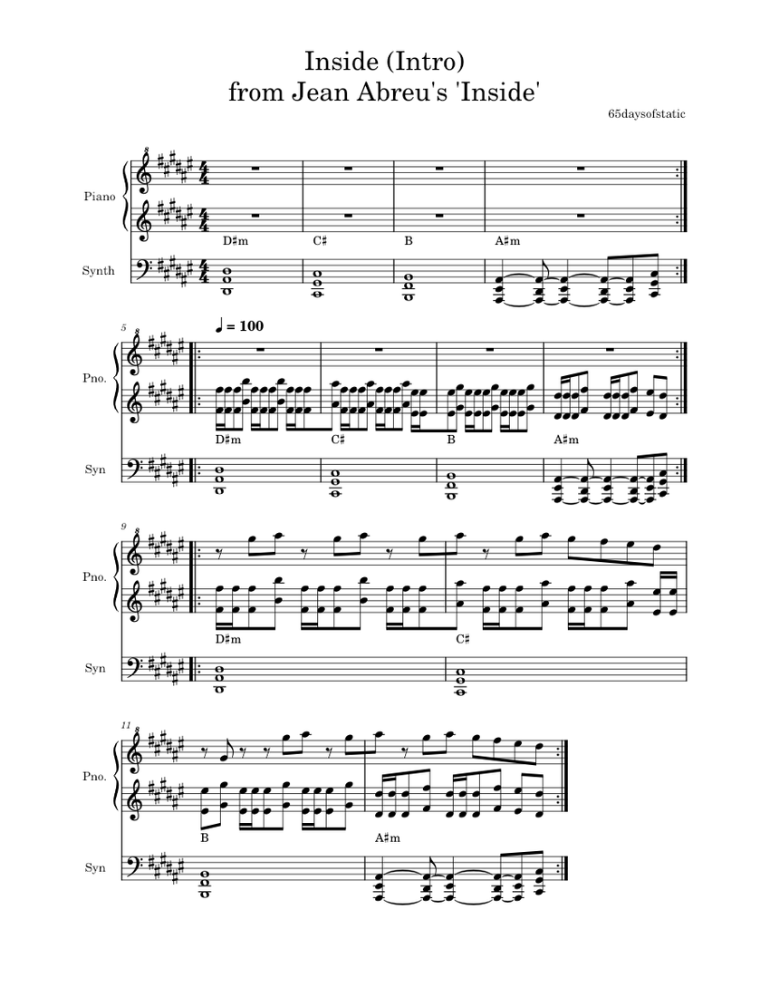 Inside from Jean Abreu's 'Inside' - 65daysofstatic Sheet music for ...