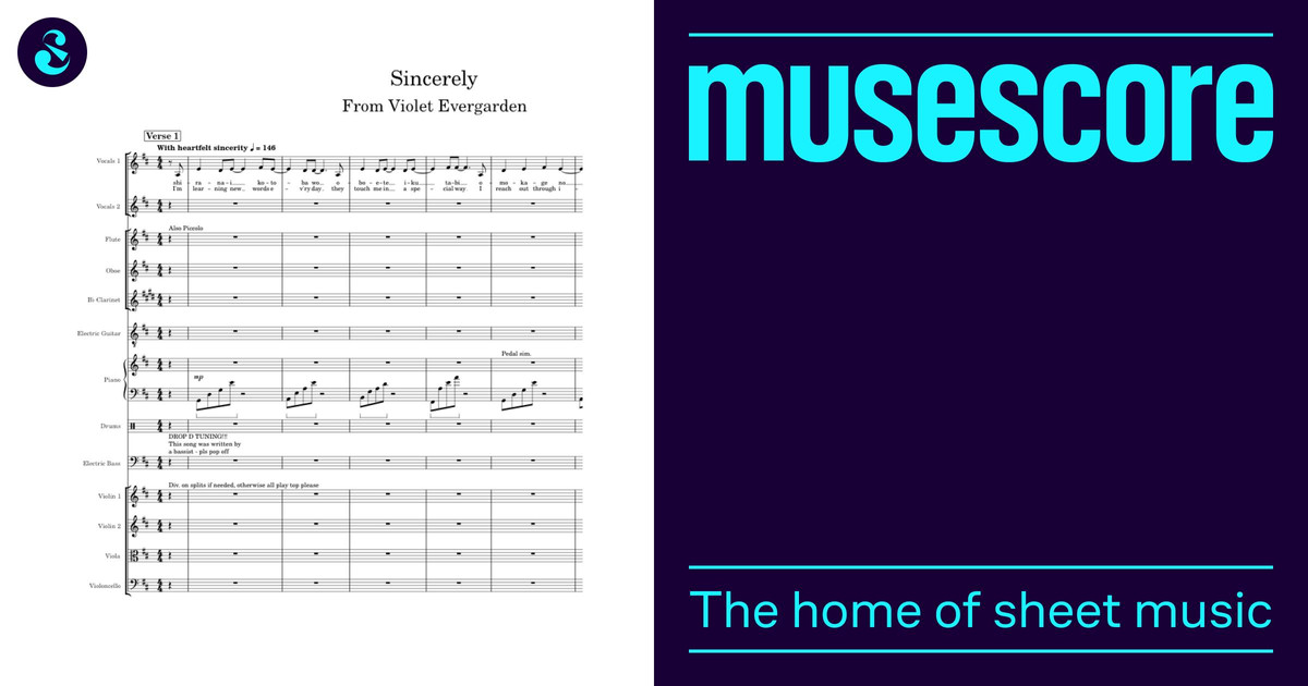 Sincerely – TRUE – Violet Evergarden Transcription Sheet Music with ...