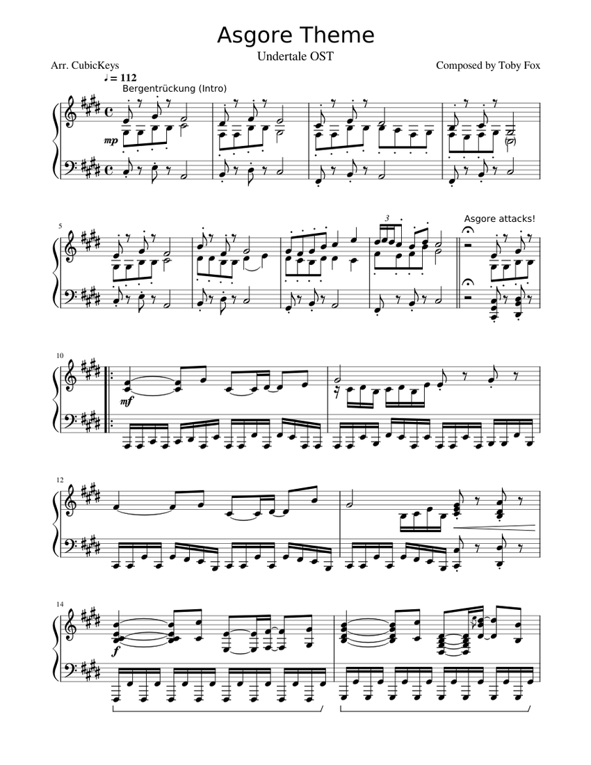 Bergentrückung/Asgore - Undertale Sheet music for Piano (Solo ...