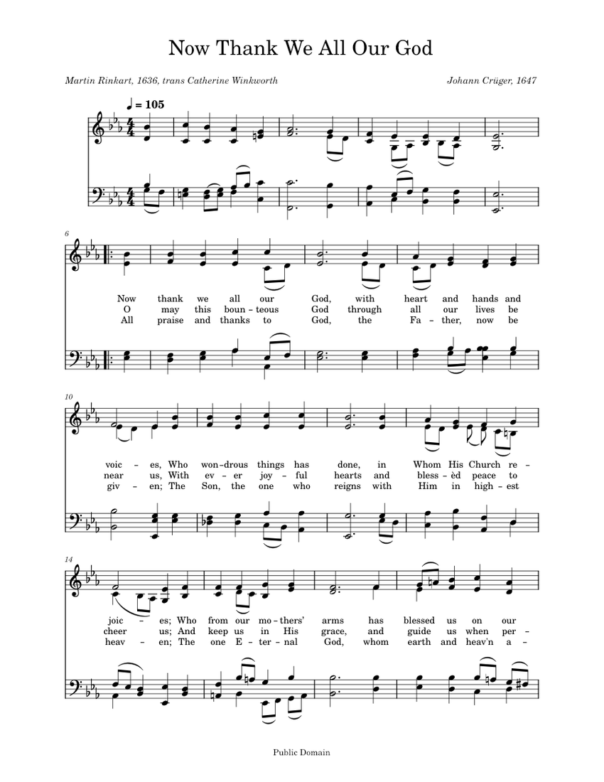 Now Thank We All Our God – Johann Crüger Sheet Music for Piano (Solo ...