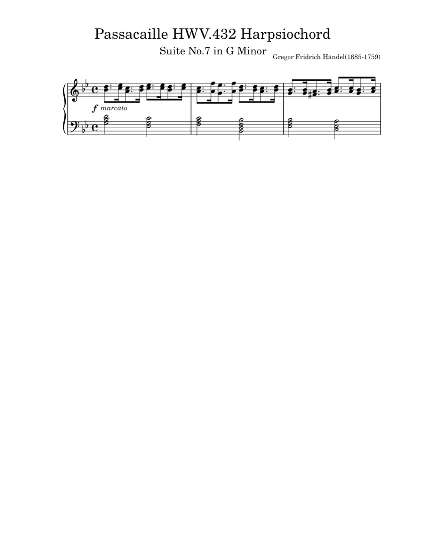 Passacaille HWV.432 Suite No.7 in G Minor Harpsichord – 1685 ...