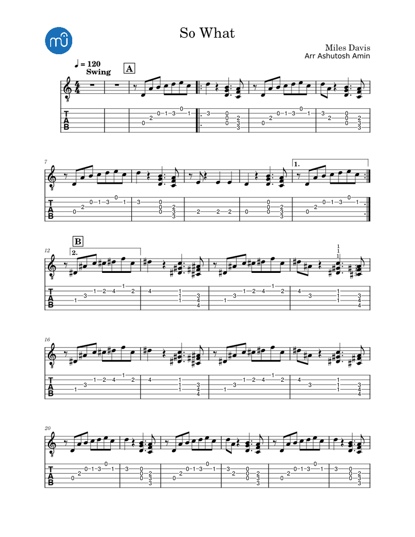 GTR118-M12 Miles Davis - So What Sheet Music and Tab for Guitar (Solo ...