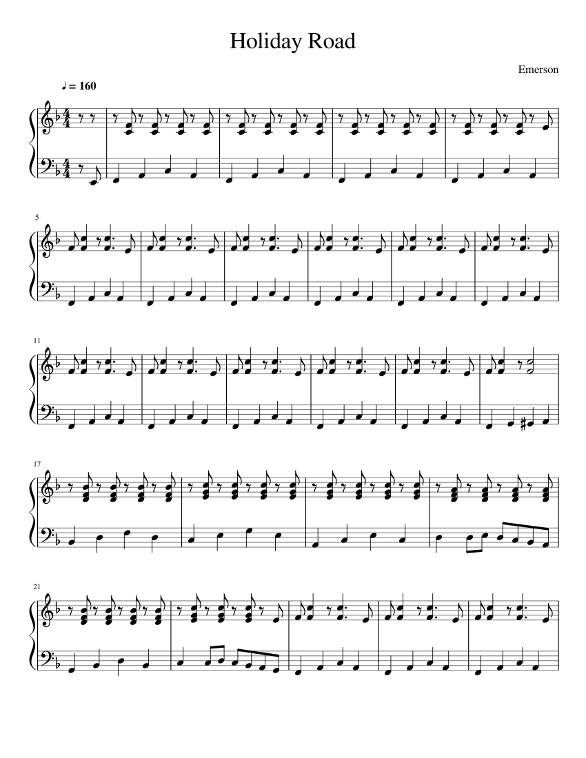 Holiday Road Sheet Music for Piano (Solo) | MuseScore.com