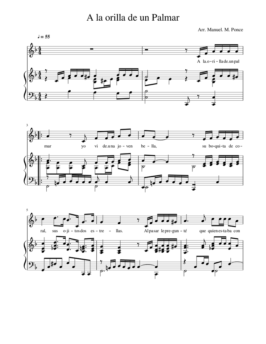 A la orilla de un Palmar Sheet music for Piano, Vocals (Piano-Voice ...
