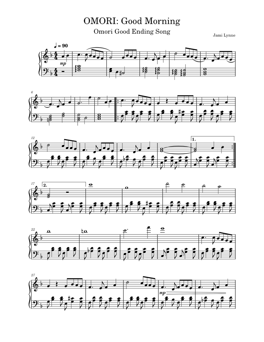 OMORI: Good Morning - Piano Sheet Music for Piano (Solo) easy ...