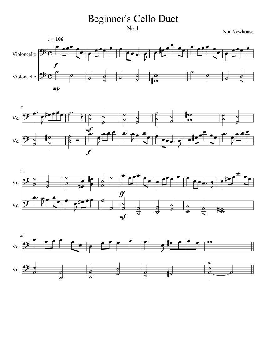 Beginner s Cello Duet no 1 Sheet music for Cello (String Duet) | Musescore.com