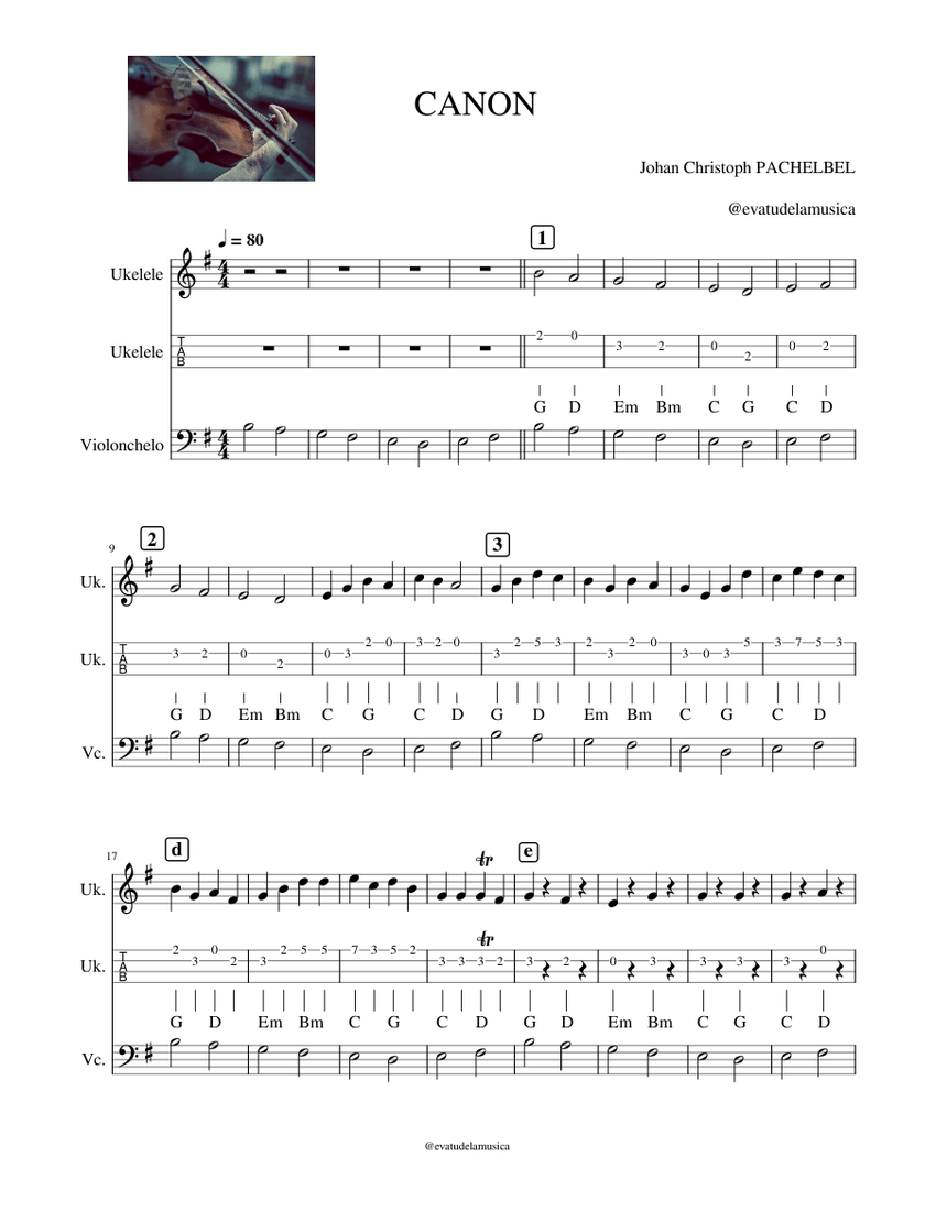 Canon in c – Johann Pachelbel Sheet music for Cello, Ukulele (Mixed ...