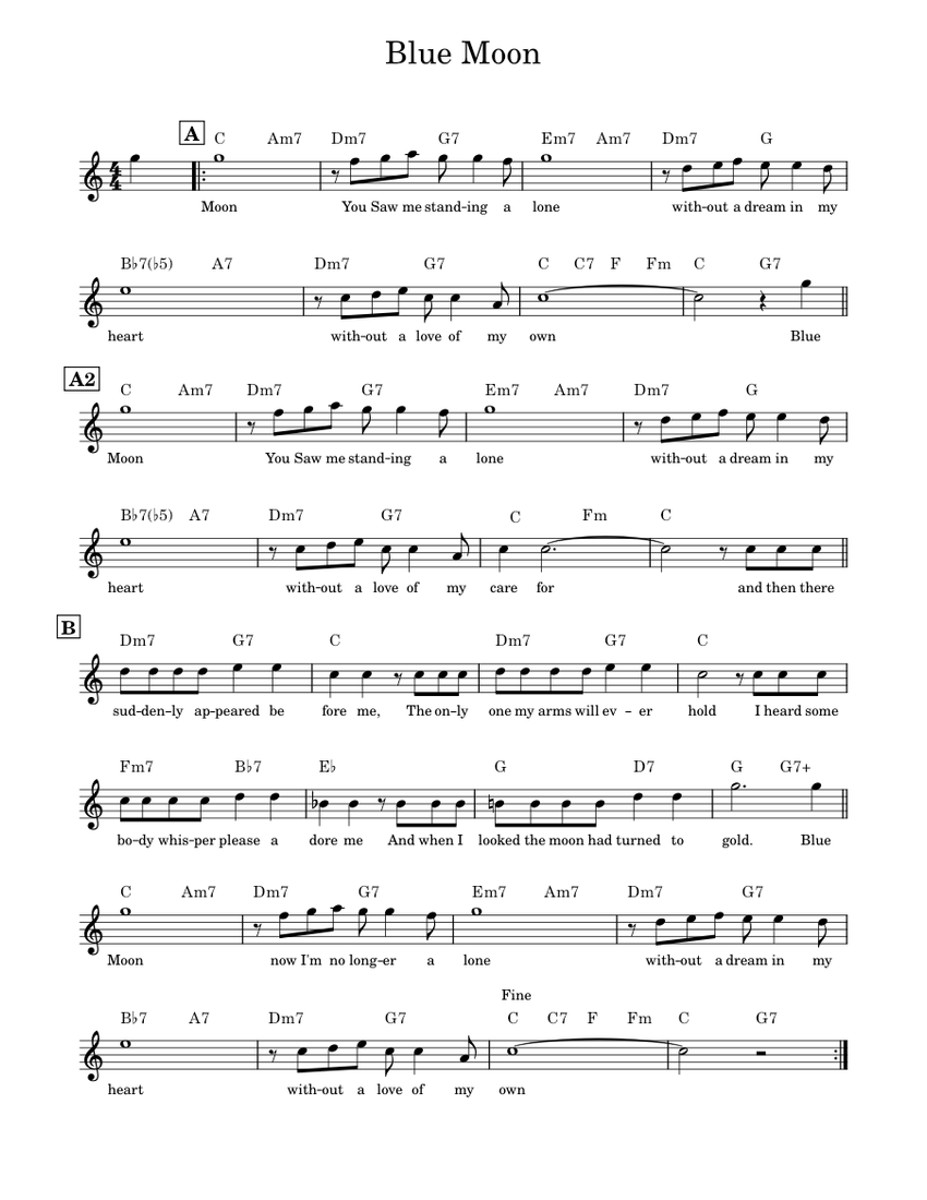 Blue Moon – Lead Sheet Sheet music for Guitar (Solo) | Musescore.com