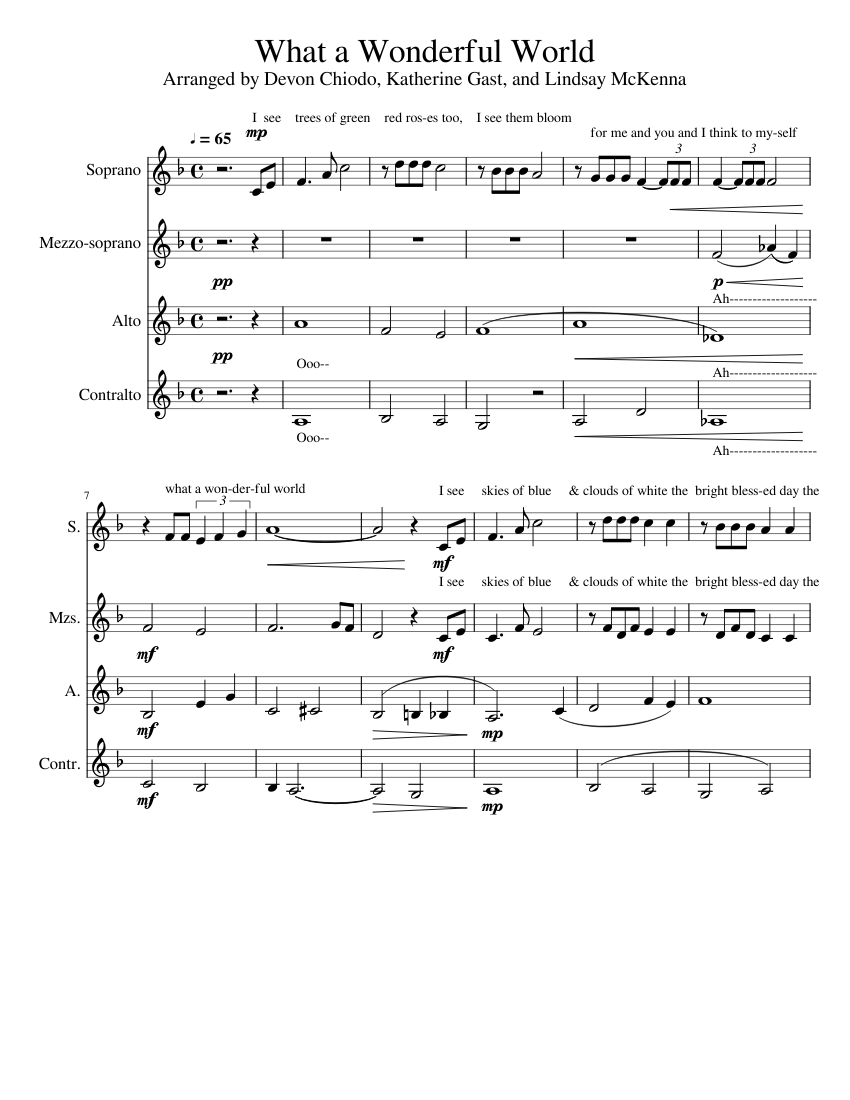 What a Wonderful World - Arrangment For Voice Sheet Music for Soprano ...