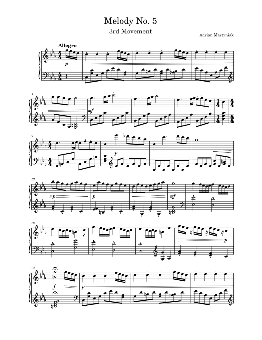 Adrian Martyniak - Melody no. 5 3rd Movement - Allegro Sheet Music for ...