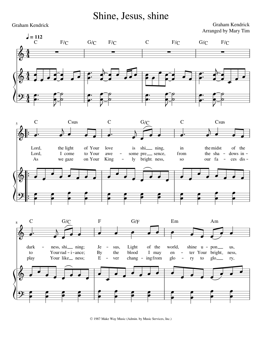 Shine, Jesus, shine - Graham Kendrick Sheet Music with Chords for Piano ...