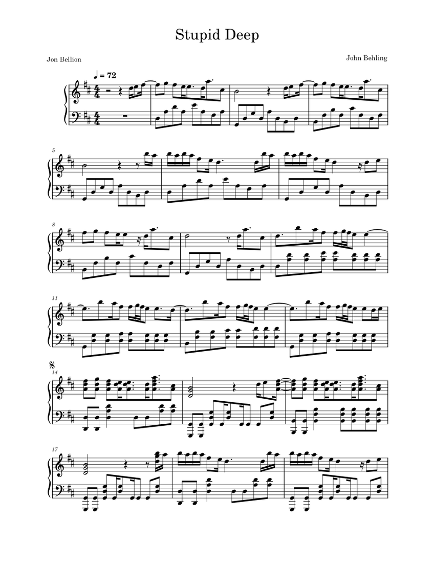 Stupid deep – Jon Bellion Stupid Deep by Jon Bellion Sheet Music for ...