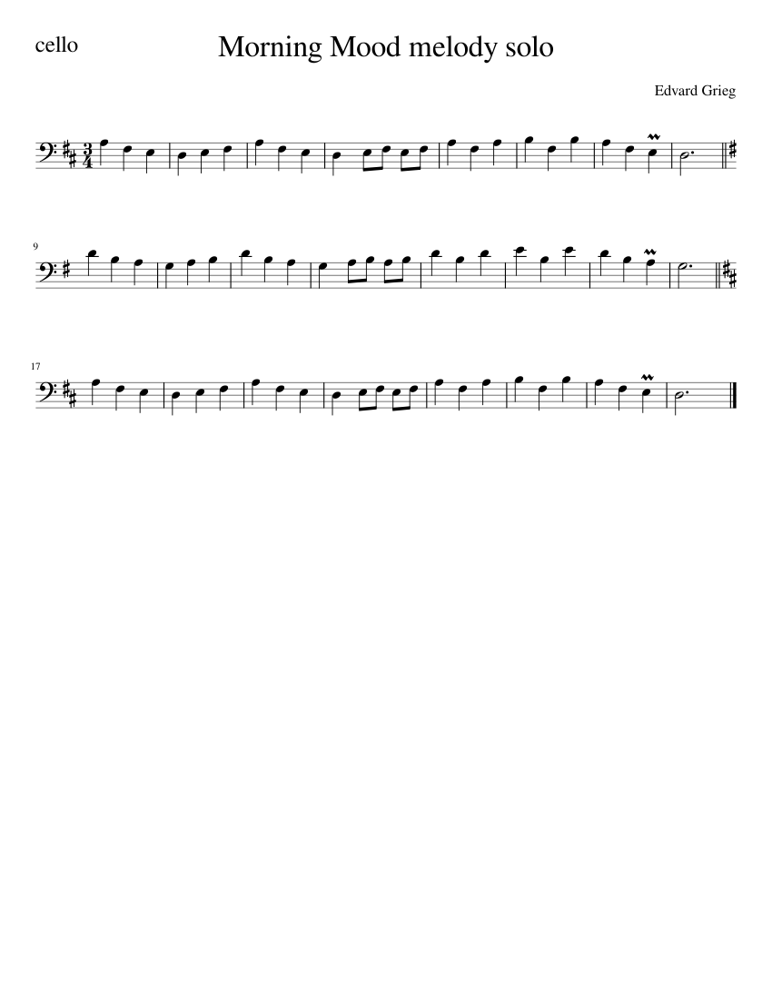 Morning Mood cello DM GM Sheet Music for Piano (Solo) easy | MuseScore.com