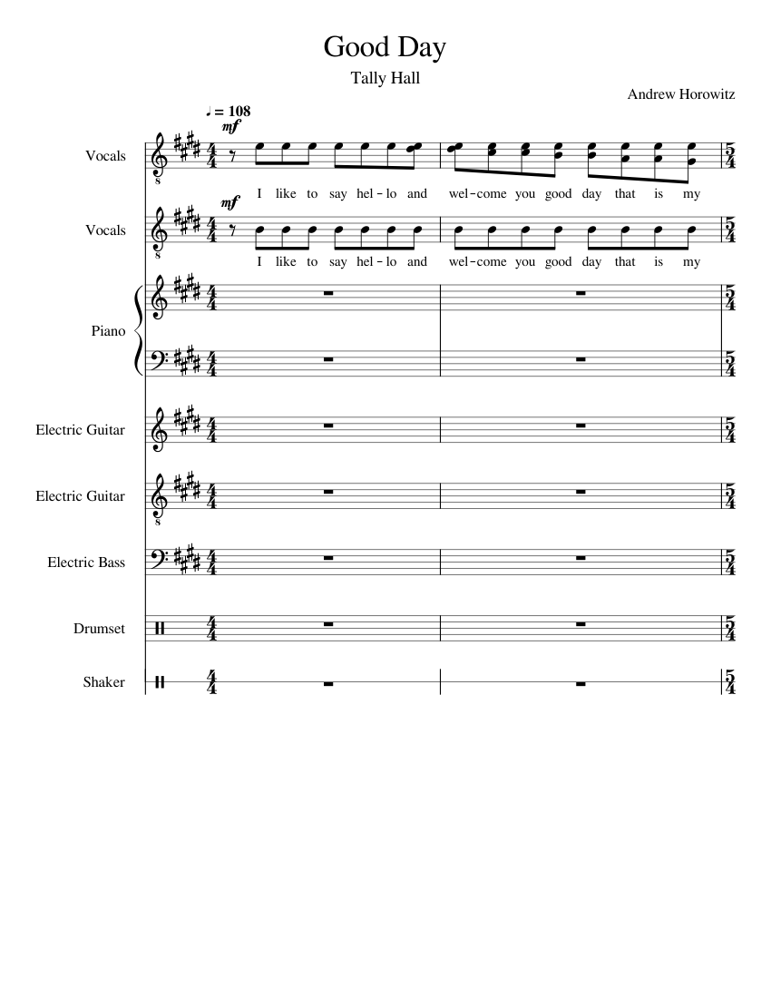 Good Day - Tally hall Sheet Music for Piano, Vocals, Guitar, Bass ...