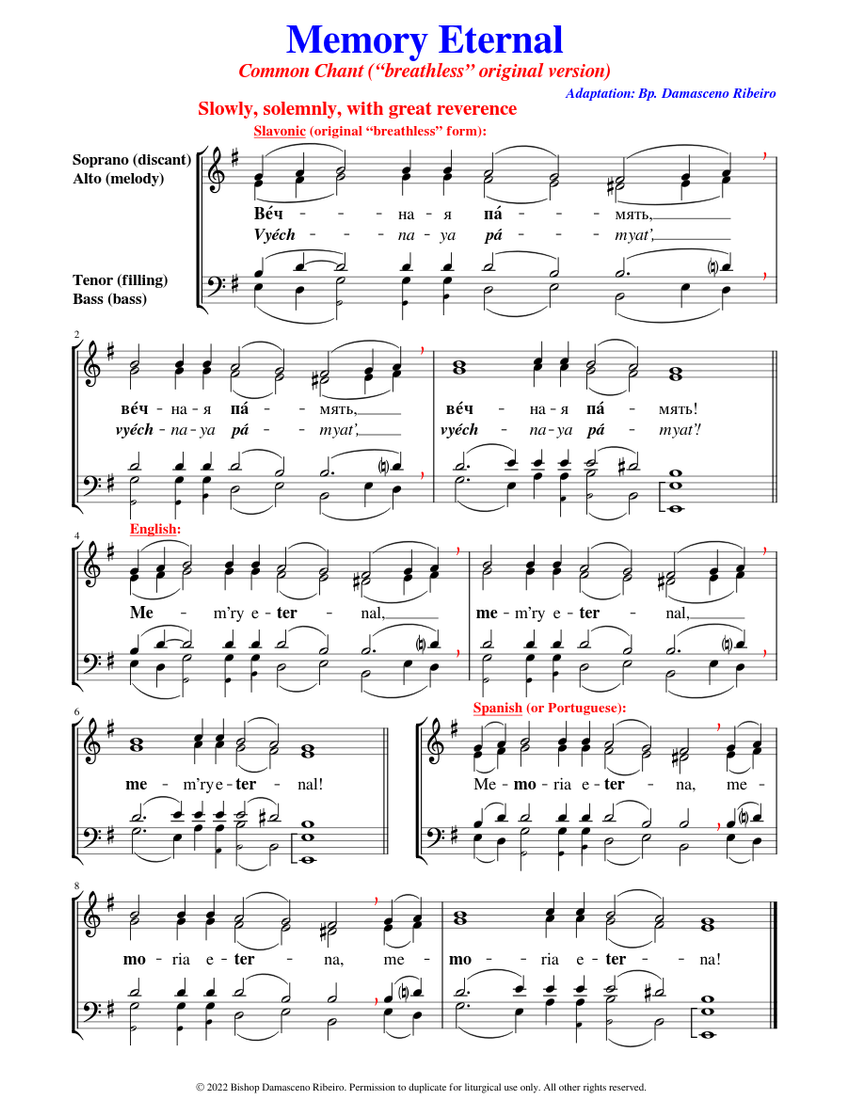ETERNAL MEMORY - Russian Common Chant Sheet music for Female, Male ...