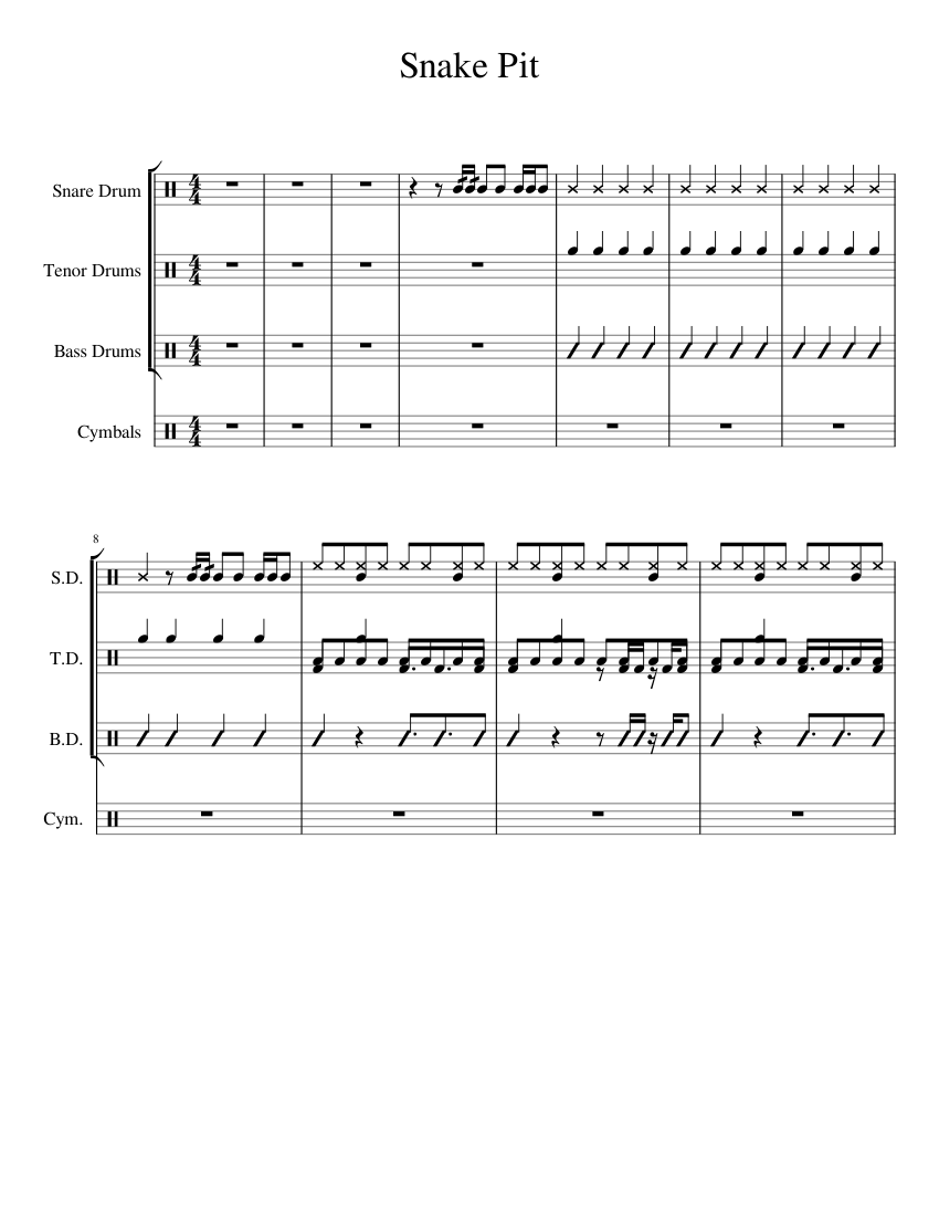 Snake Pit Sheet music for Snare drum, Crash, Tenor drum, Bass drum ...