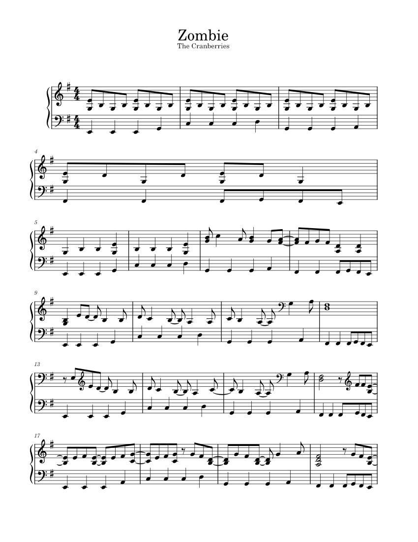 Zombie – The Cranberries Zombie Cranberries Sheet Music for Piano (Solo ...