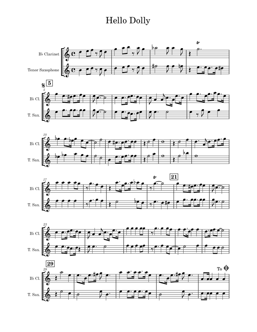 Hello dolly – Louis Armstrong Hello Dolly Sheet music for Clarinet in b-flat, Saxophone tenor ...