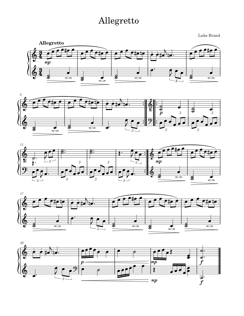 Allegretto Sheet music for Piano (Solo) Easy | Musescore.com